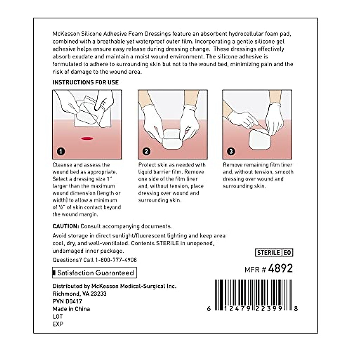 McKesson Lite Hydrocellular Foam Dressings, Sterile, Silicone Adhesive Without Border, 3 in x 3 in, 10 Count, 1 Pack