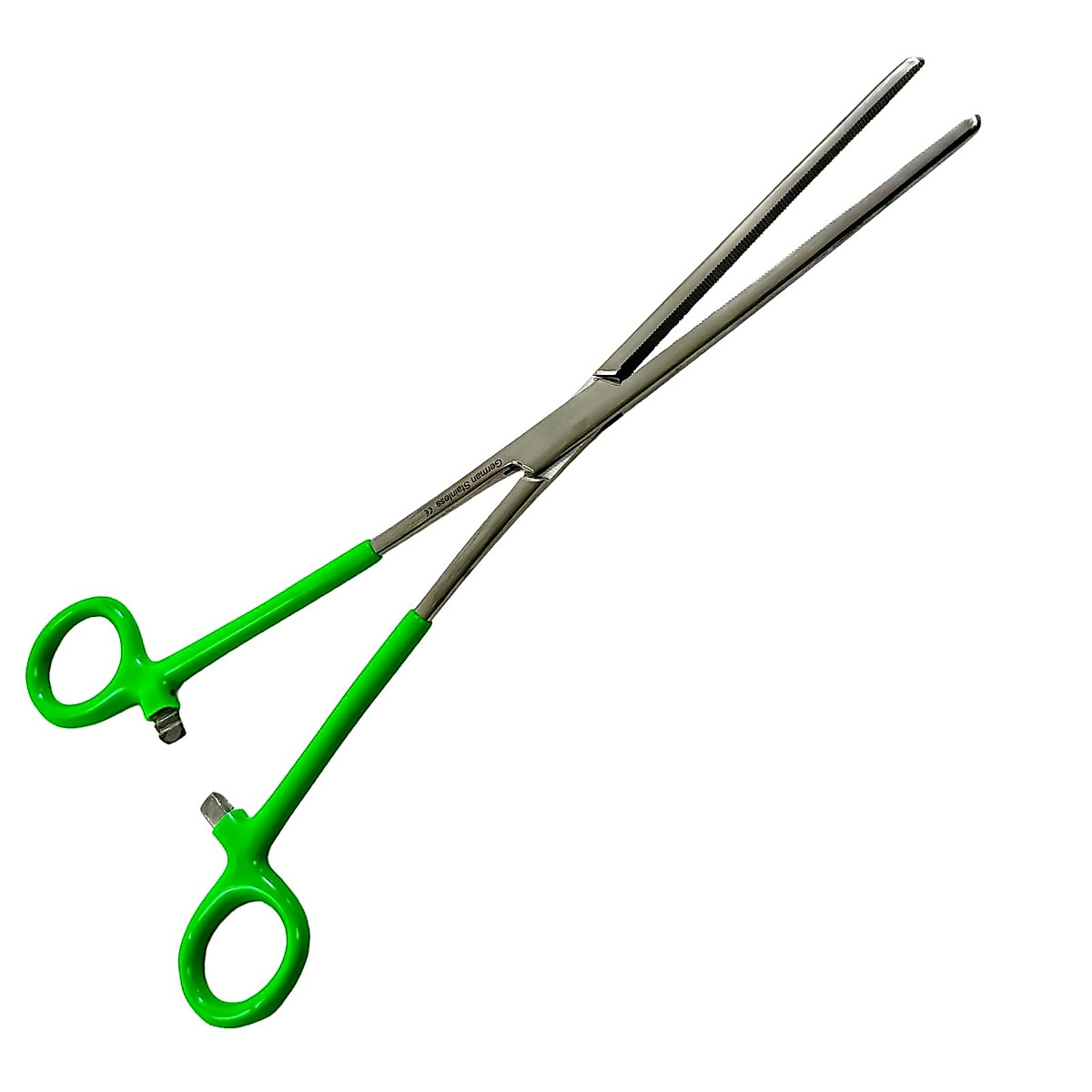 New Premium German Stainless Straight + Curved Hemostat Forceps, Hemostat Forceps clamp 10" (Cynamed Brand) Set of 2 ea-Green