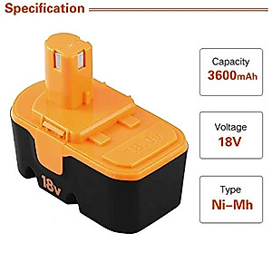 2Packs P100 3600mAh Ni-Mh Replacement Battery Compatible with Ryobi 18V Battery and P117 Charger for Ryobi 9.6V-18V Lithium Ni-Cd&Ni-Mh Battery P102 P103 P104 P105 P107 P108 P109 P119 P122 Tools