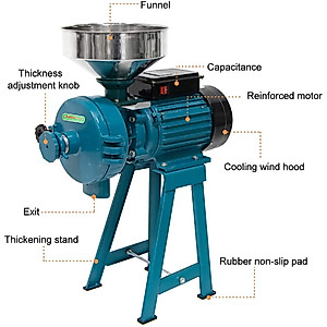 Grain Mills, Upgraded 3000W Wet Dry Cereals Grinder Electric Grain Grinder Corn Mill Heavy Duty 110V Commercial Grain Grinder Machine Rice Corn Grain Coffee Wheat Feed Mill Flour Mill with Funnel