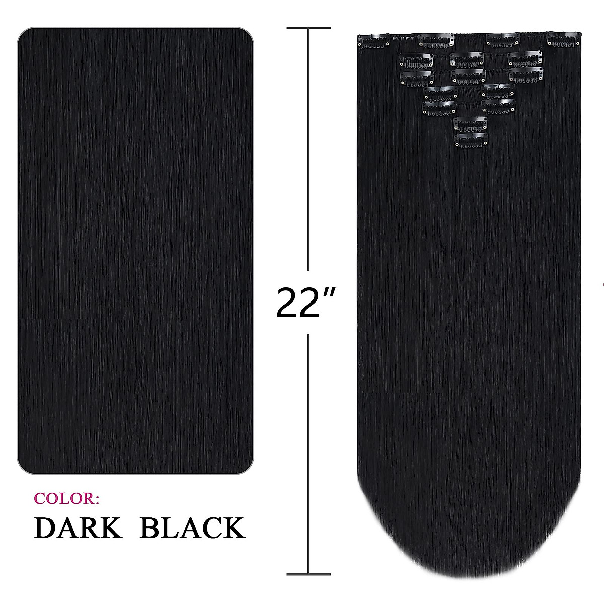 SYXLCYGG Black Hair Extension Clip Hair Extensions 22" 4.8 Oz Synthetic Straight Cheap Fake Hair Piece Women's Easy To Use Fluffy&Not Tangled