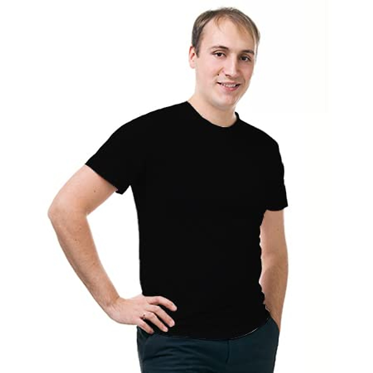 BANNER BUZZ MAKE IT VISIBLE BannerBuzz, Plain Crew Neck T-Shirt Short Sleeve, Cotton Fabric, Unisex, Fabric Warranty for up to 25 Washes (XX Large, Black)