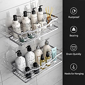 4 Pack Shower Caddy Basket Shelf with Soap Holder, No drilling Shower Organizer with 14 Hooks for Hanging Sponge, Towels or Razor, Rustproof Shower Shelves for Bathroom, Kitchen, Toilet, Power Room