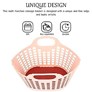 2pcs Handles Baskets Shopping Grocery Bathroom Multi- function Pink Storage Foldable Fruits Handle Snacks Portable Home with Design Shower Household Hollow- out Plastic