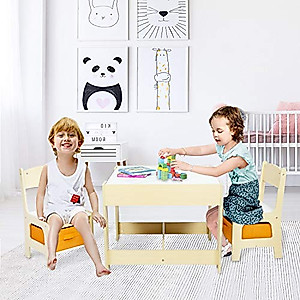 Kinfant Toddler Table and Chair Set - Activity Table for Toddlers with Double Side Detachable Tabletop, 3 in 1 Wood Activity Table for Toddlers Arts, Crafts, Drawing & Reading (Orange)