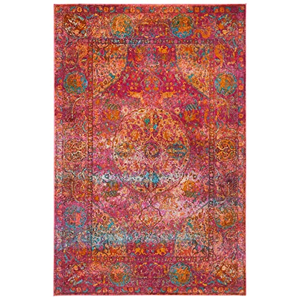 SAFAVIEH Luxor Collection 6'7" x 9'2" Fuchsia / Gold LUX318R Handmade Boho Chic Area Rug