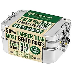 3-in-1 Stainless Steel Bento Box For Kids & Adults with Snack Pod - Holds 6 Cups of Food, 100% Crack-Resistant, Secure Locks, Eco-friendly Metal Lunch Container