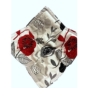 Prettiest Floral Print Microwave Bowl Cozy - 8.5 inches for up to 8 inch bowls - Home Made in Texas, USA (Modern Rosie in White with Red & Black)