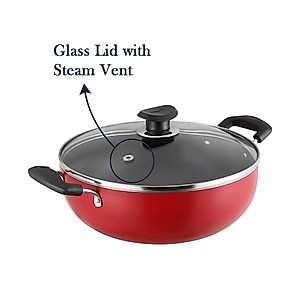 Vinod Cookware Zest Non-Stick Induction Friendly Deep Kadai With Lid Red/Black 4.1 Litres