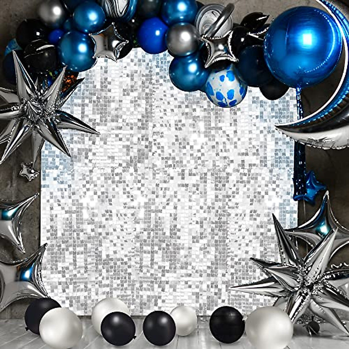 Ayfjovs 36 PCS Silver Shimmer Wall Backdrop Panels, Square Sequin Wall Backdrop Shimmer Photo Backdrops for Birthday Decoration, Graduation, Wedding, Anniversary Party Supplies