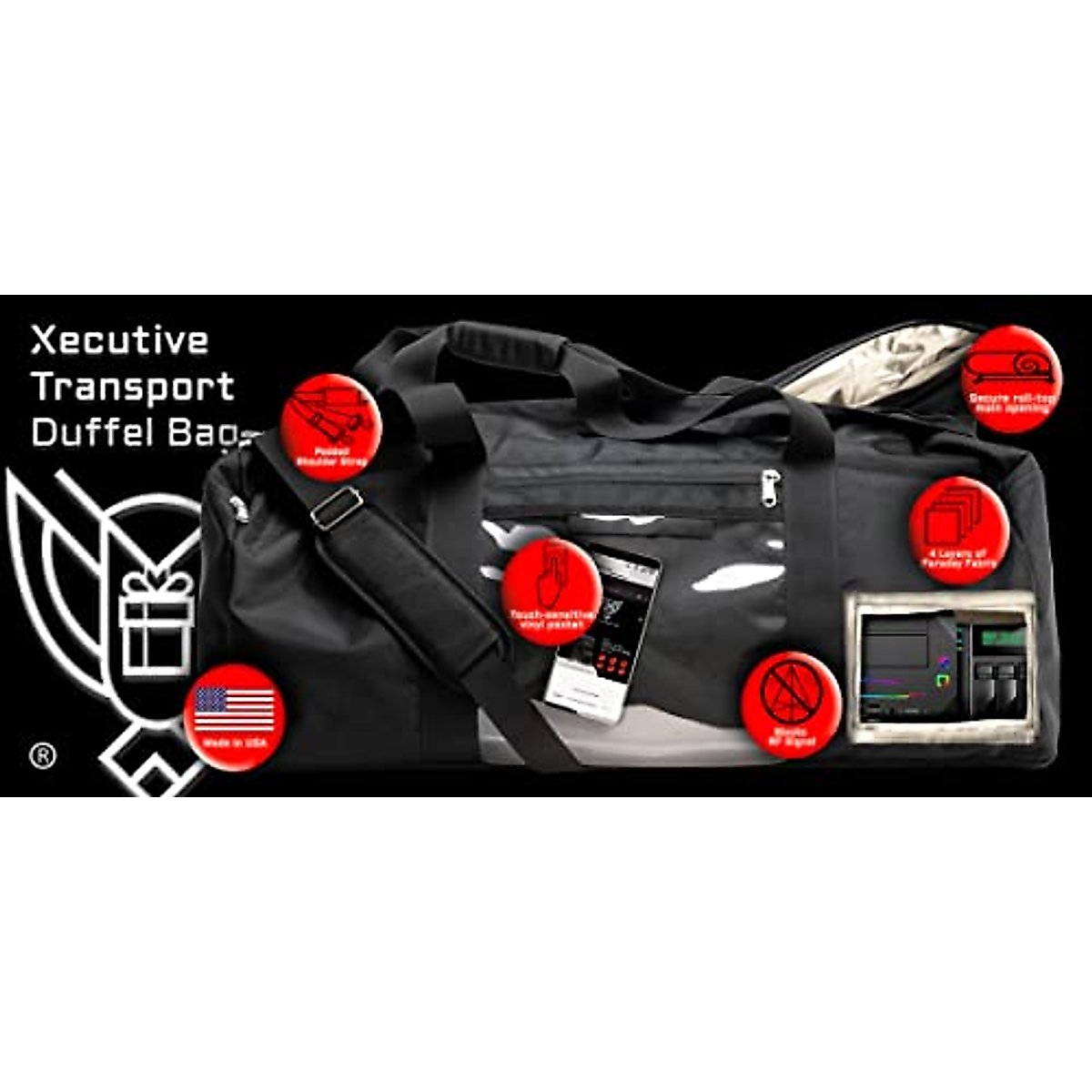 Xtreme Sight Line ~ Xecutive Transport Faraday Duffel Bag for Military Use ~ MOLLE System ~ Computer Towers and Other Large Electronics ~ Data Security for Executive Travel ~ Shoulder Strap Included ~ Tracking/Hacking Defense ~ Removable Foam Padded for E