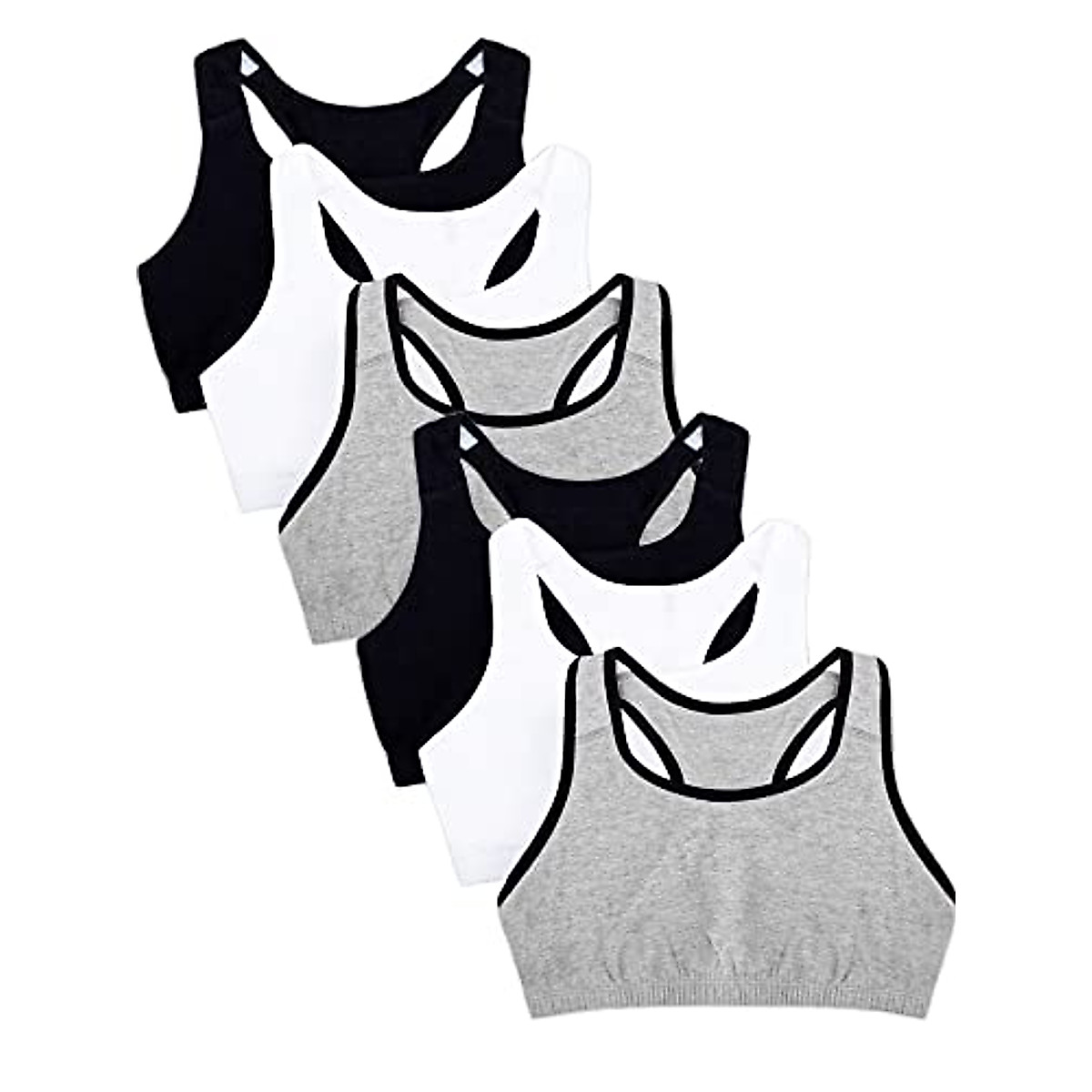 Fruit of the Loom Women's Built Up Tank Style Sports Bra Value Pack, Heather Grey W. Black/White/Black/Heather Grey W. Black/White/Black, 36