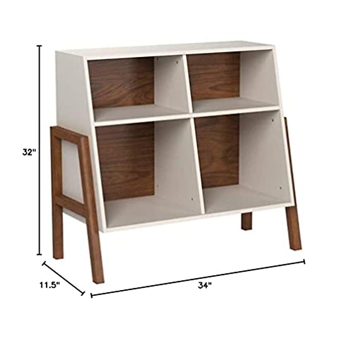 Nathan James 71001 Telos 4-Cube Storage Organizer, White Storage Open Cubby Shelf with Angled Design, Brown/Glossy White