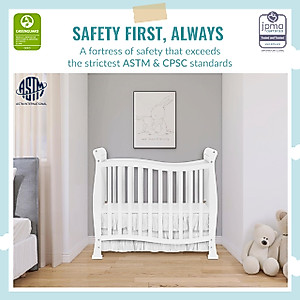 Dream On Me Violet 4-In-1 Convertible Mini Crib In White, Greenguard Gold Certified, JPMA Certified, 3 Position Mattress Height Settings, Non-Toxic Finish