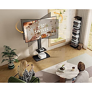 FITUEYES Floor TV Stand Tall Corner TV Stands for Most TVs up to 70 Inch Swivel TV Mount Stand with Height Adjustable Shelf Upgrade Sturdy Wood Base
