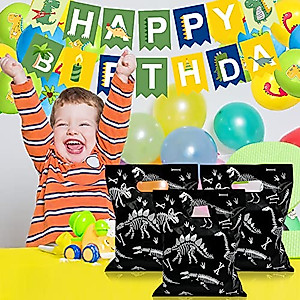 TOSPARTY 100PCS Plastic Dinosaur Bones Merchandise Bags Dinosaur Party Favor Bags Dino Theme Present Candy Treat Goodies Bags for Boys Dinosaur Theme Happy Birthday Party Supplies