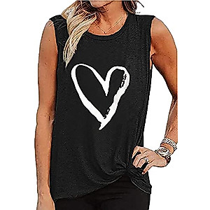 MAGICMK Women Summer Casual Sleeveless Tank Tops Crew Neck Graphic Basic Black Shirts (L, Black+White)