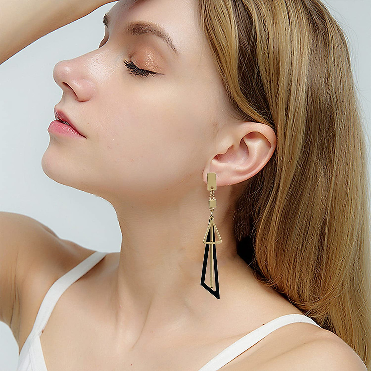 KaFu Fashion Simple Metal Triangle Dangle Earrings Vintage multilayer Geometric Dangle Drop Earrings Lightweight Statement Earrings for Women (black)