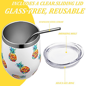 Ferraycle 4 Pieces Pineapple Tumbler Pineapple Gifts for Women Pineapple Wine Tumbler with Lid 12oz Stainless Steel Vacuum Insulated Wine Tumbler Pineapple Tropical Travel Tumbler