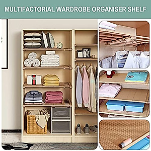 CLCL Adjustable Shelf Closet Storage Rack Organizer, Expandable Closet Shelf Space Saver Racks for Kitchen Cupboard Wardrobe Bookcase