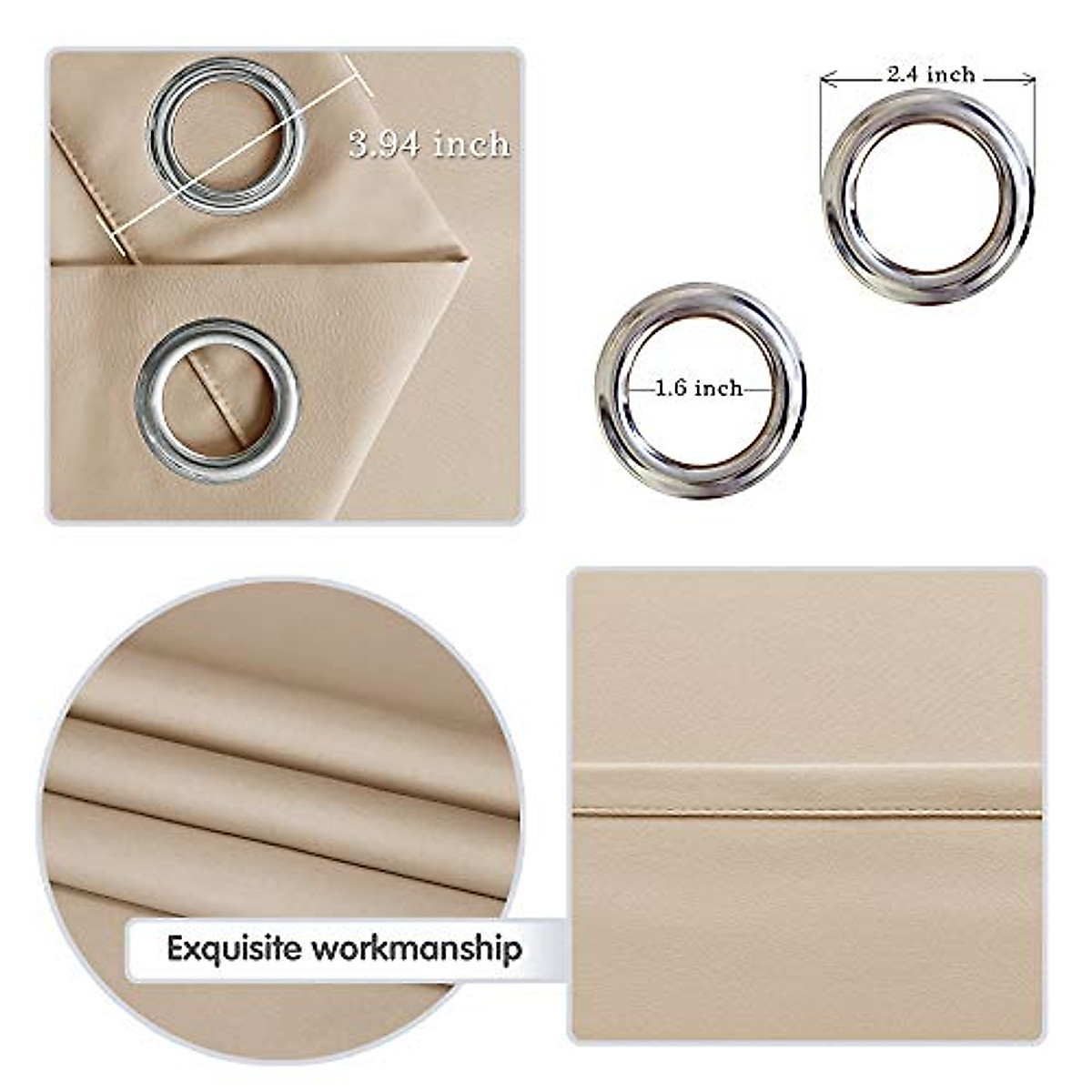 DWCN Beige Blackout Curtains for Bedroom, Room Darkening Thermal Insulated Light Blocking Curtains 45 Inch Length, Set of 2, W42 x L45