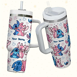 Generic Stitch Cups for Girls 40oz Cartoon Tumbler with Lid and Straw Vasos De Stitch Adult Sippy Travel Mugs with Handle Double Wall Vacuum Insulated Water Bottle Stitch Gifts