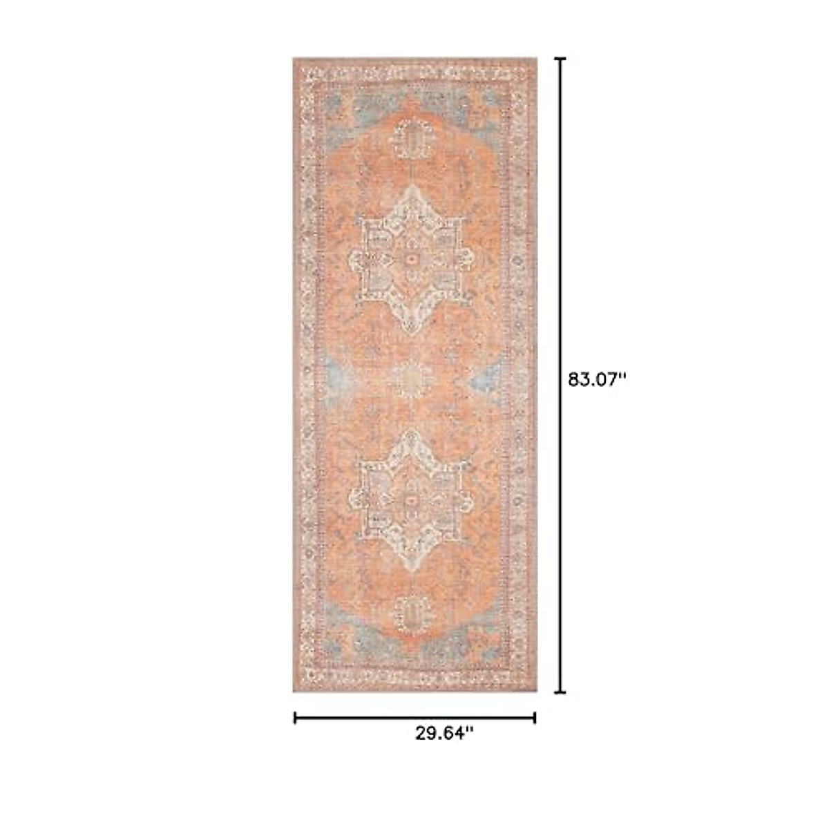 GLN Rugs Traditional Collection - Machine Washable Area Rug, Traditional Washable Rug, Non Slip Washable Rug, Low Pile Chenille Living Room Rug, Bedroom Rug, Kitchen Rug (2'6"x7' Burnt Orange Rug)