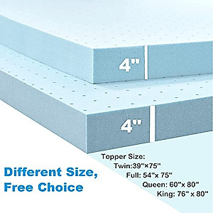 NAFORT 4 Inch Memory Foam Mattress Topper, Ventilated Cooling Gel Infused Bed Foam Topper, Pressure Relieving Bed Pad for Back Pain, Cooling & Breathable, CertiPUR-US Certified- Full -Size