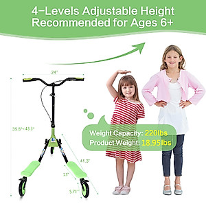 AODI Swing Wiggle Scooter, 3 Wheels Drifting Scooter with Adjustable Height/Folding Kick Scooter for Kids/Woman/Men Age 6+ Years Old