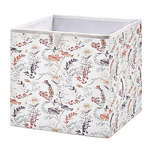 Kigai Vintage Flower Leaves Cube Storage Bins - 11x11x11 In Large Foldable Storage Basket Fabric Storage Baskes Organizer for Toys, Books, Shelves, Closet, Home Decor
