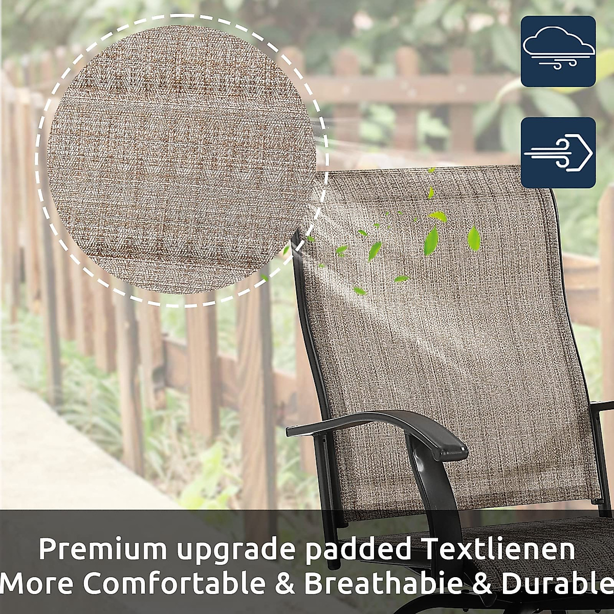 UDPATIO Patio Swivel Bar Stools Chair of 2, Outdoor Bar Height Set, All Weather High Back and Armrest Patio Stools & Bar Chairs for Backyard, Lawn Garden, Balcony and Pool, Brown