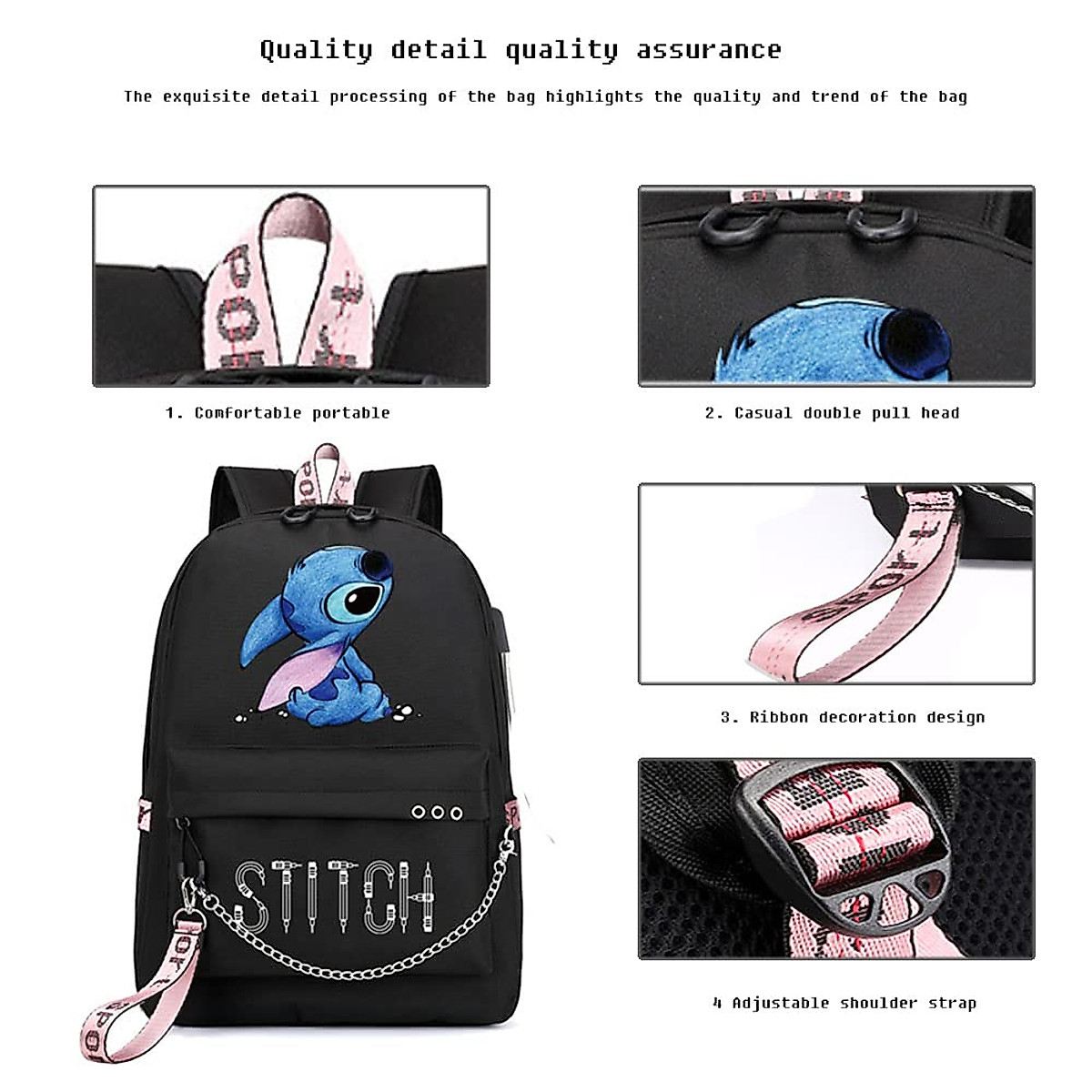 WZCSLM 15.6 Inch Stylish Computer Backpack Teens Bag College School Casual Daypack With USB Port Business (black)