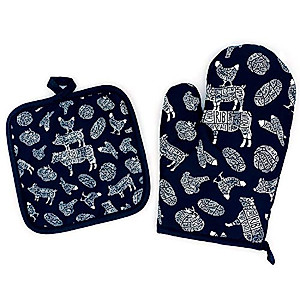 GOKSILIA, Cute Oven Mitts and Pot Holders Sets, Oven Mittens Heat Resistant Set, Oven Mitt Hot Pads for Kitchen, Microwave Oven Gloves with Non-Slip Surface, Farm Animals Oven Mits