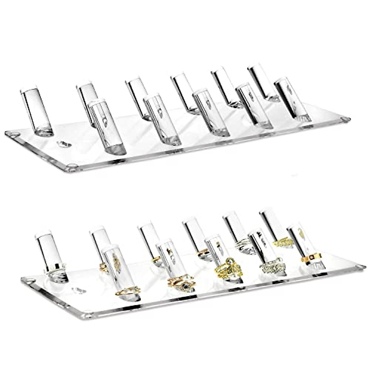 Ikee Design Multipurpose Acrylic Wall mounted Jewelry Stand Organizer, Bracelets Rings Bangles Display Rack for Store, Showcase, Trade Show, Set of 2, Clear, 13”W x 4 1/4”D x 1 3/4”H
