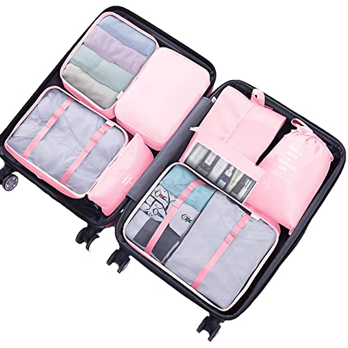 Blibly Packing Cubes for Suitcase, 9 PCS Lightweight Travel Luggage Organizers Set, Waterproof Luggage Packing Cubes for Travel Accessories(Pink)