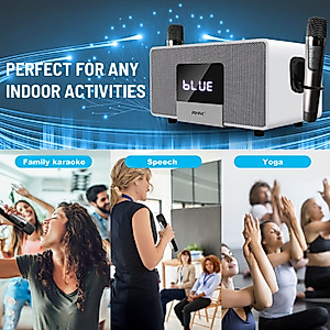 RHM K222 Karaoke Machine, Bluetooth Speaker with 2 UHF Wireless Microphones, 5 Sound Modes, Support Optical, Bluetooth, AUX, USB, PC, Wooden Party Speaker for TV, Home Party, Karaoke, Meeting