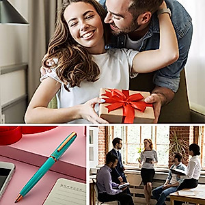 ZenZoi Turquoise Luxury Ballpoint Pen – Fancy Pen for Women W/Rose Gold Trim, Nice Gift Box & Schmidt Ball Point Ink Refills. Retractable, Executive Writing Pens For Journaling, Note Taking, Office