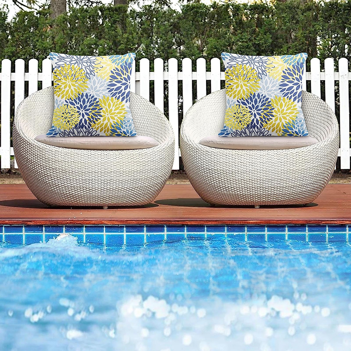 Britown Floral Navy Blue Outdoor Waterproof Throw Pillow Covers 18 x 18 Inch Set of 2, Geometric Elegant Pillowcase Square Cushion Case, Farmhouse Garden Decorative Pillows for Couch Beach Patio