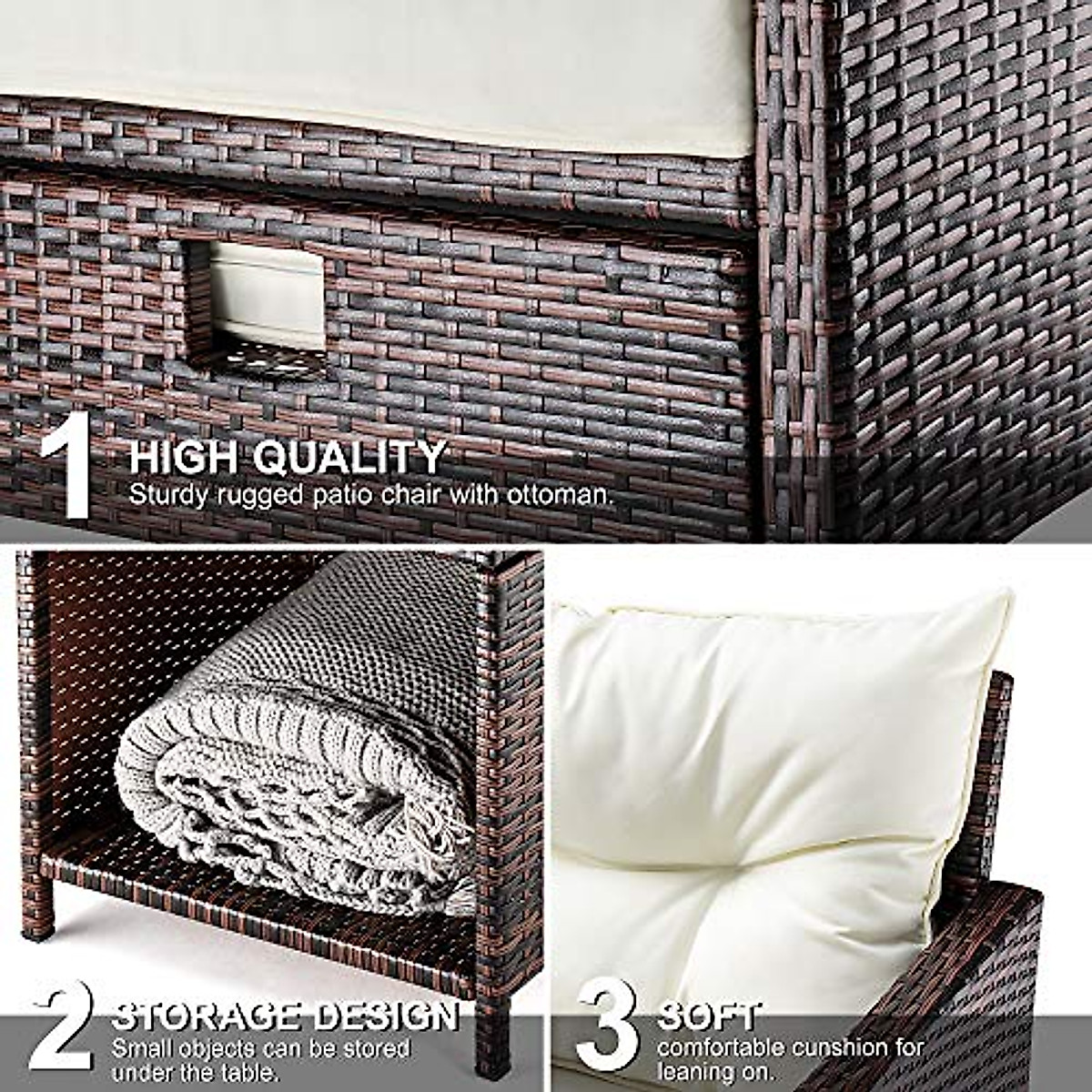 Pamapic 5 Pieces Wicker Patio Furniture Set Outdoor Patio Chairs with Ottomans Conversation Furniture with coffetable for Poorside Garden Balcony(Beige)