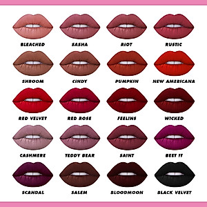 Lime Crime Velvetines Liquid Matte Lipstick, Feelins (Deepest True Red) - Bold, Long Lasting Shades & Lip Lining - Stellar Color & High Comfort for All-Day Wear - Talc-Free & Paraben-Free