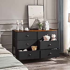 PRAISUN Larger 46.7''W 6 Drawer Dresser for Bedroom, Wide Fabric Dresser, Chest Dresser Organizer, Metal Handles, for Closet, Nursery, Living Room, Hallway - Black