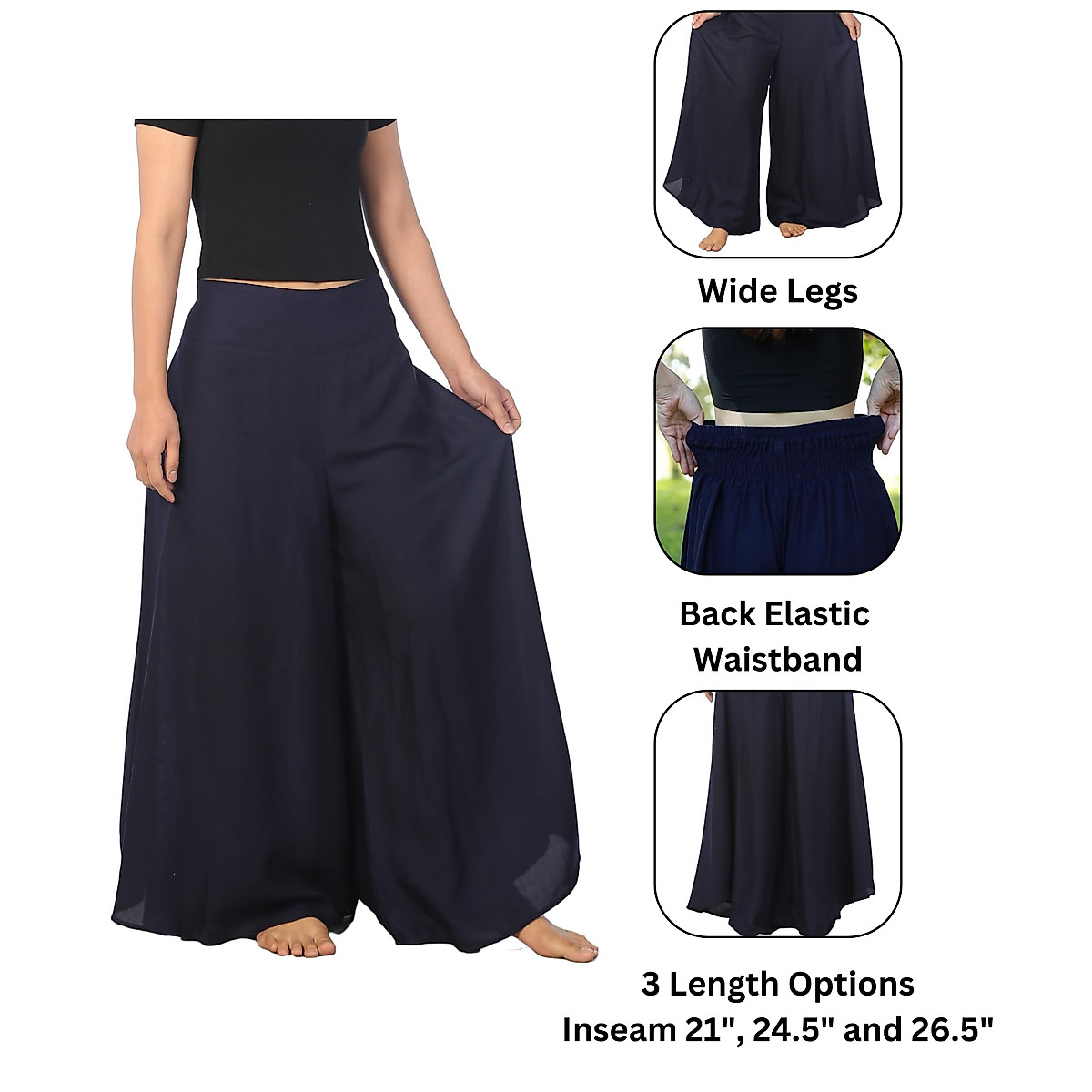 Lannaclothesdesign Palazzo Pants for Women Wide Leg Boho Harem Yoga Pants S M L XL Sizes (S, Solid Dark Blue)