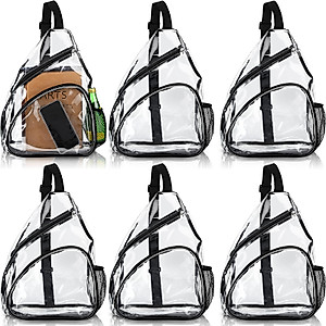Silkfly 6 Piece Transparent Sling Bag Transparent Backpack Stadium Approved Plastic Clear Shoulder Crossbody Backpack with Water Holders for Sports Event Concert Travel Stadium