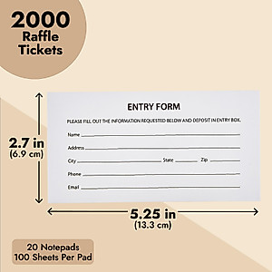 Juvale 2000 Raffle Ticket Sheets, Blank Entry Forms for Contests, School Events (White, 20 Pads)