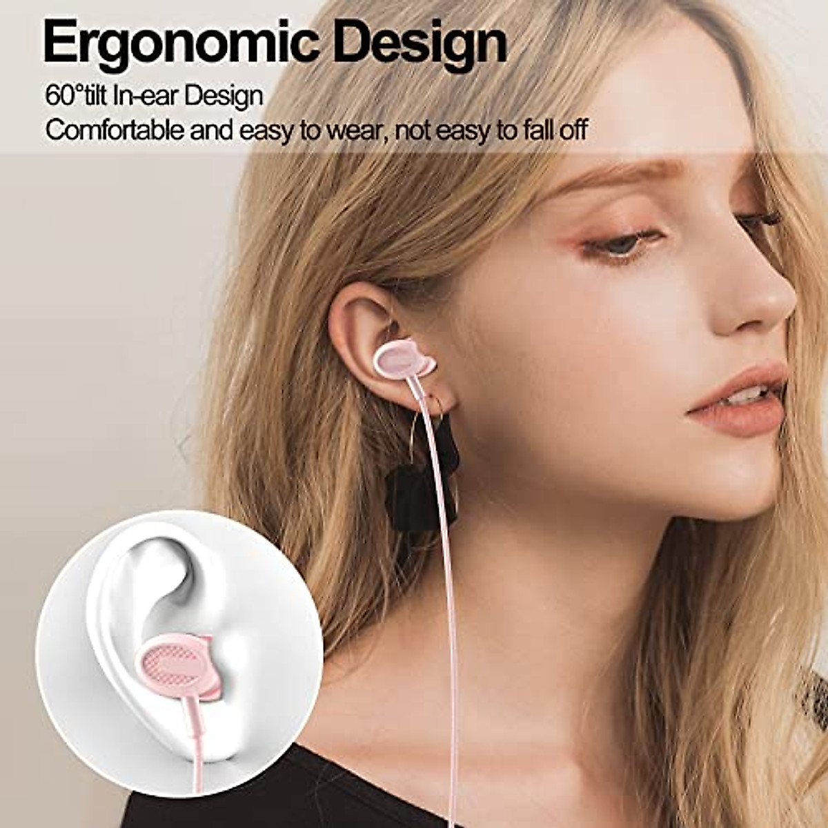 ELOVEN 3.5mm Wired Headphones HiFi Stereo Sound Wired Earbuds Noise Cancelling in-Ear Headset with Bulit-in Mic Volume Control Sports Earphones for iPhone Samsung iPad (2 Pack Pink+Blue)