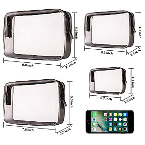 Clear Black Makeup Bags, 4pcs Cosmetic Makeup Bags Set TSA Approved Transparent Travel Toiletry Bag Waterproof Leakproof Carry On Airport Airline Cosmetic Organizer Pouch with Zipper for Women Men