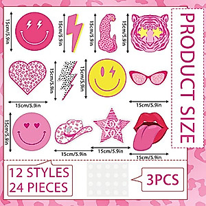 24 Pieces Preppy Theme Cutouts Preppy Party Decoration Pink Party Cut Outs Smile Face Favors Star Lightning Lips Cutouts for Preppy Style Birthday Wedding Baby Shower School Bulletin Board Supplies