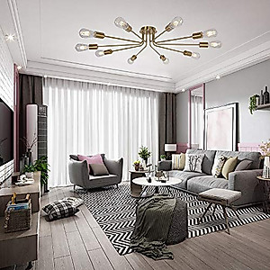 TULUCE Kitchen Lighting Fixture Industrial Flush Mount Ceiling Light Mid Century 10 Light Sputnik Chandelier for Kitchen Dining Room Small Bedroom Living Room Brass Painted Metal Ceiling Lighting