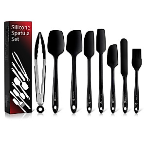 CasaVida Silicone Spatula Set One-piece Seamless High Heat Resistant Non Stick Bakery Spatula Sets Flexible BPA Free Dishwasher Safe Kitchen Utensils Bakeware Cookware Cooking Baking Mixing Black 8pcs