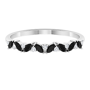 Lab Created Black and White Diamond Ring, Marquise Cut Created Black Diamond Semi Eternity Ring, 14K White Gold, Size:US 8.00
